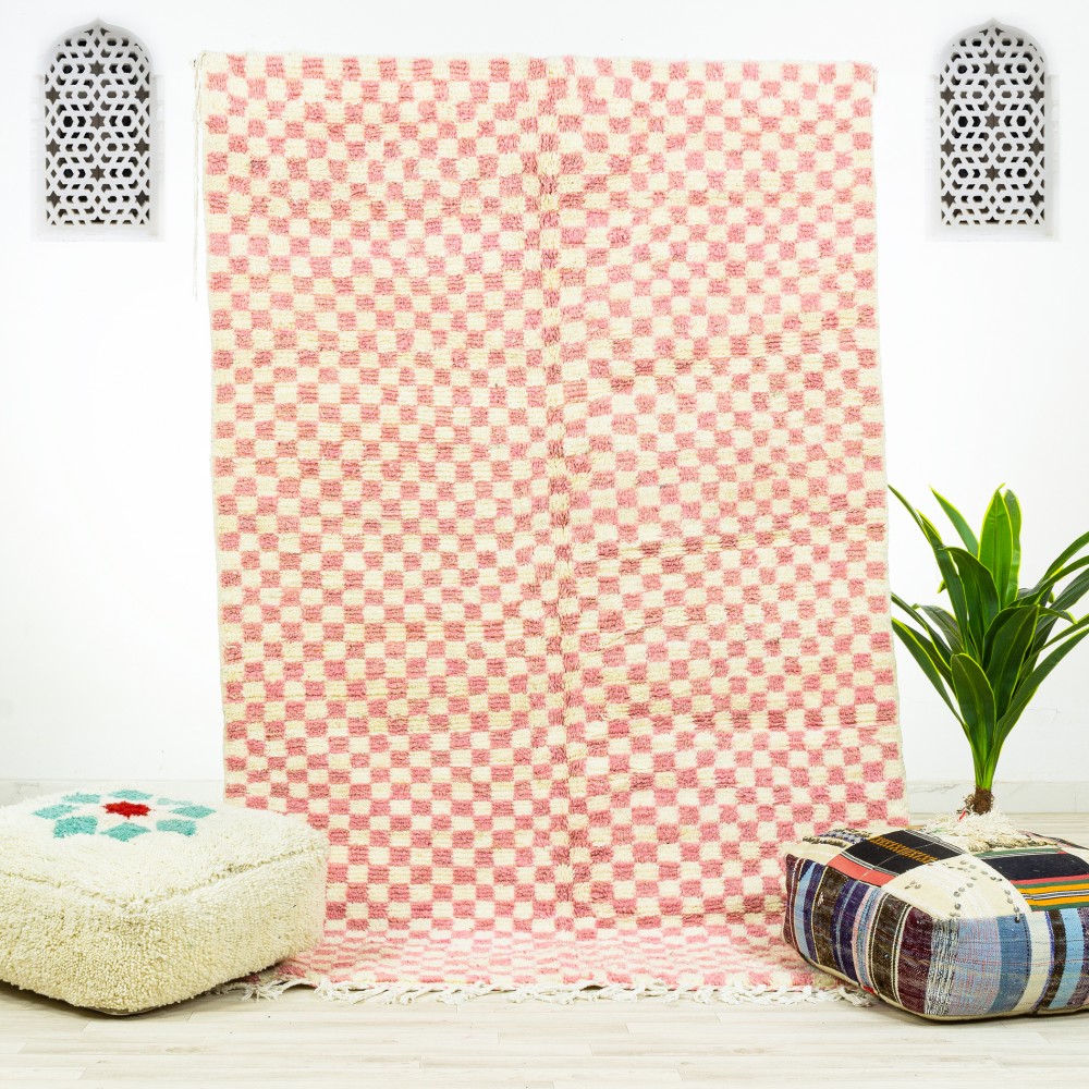 Beni ourain rugs, Pink Checkered Rug 1218