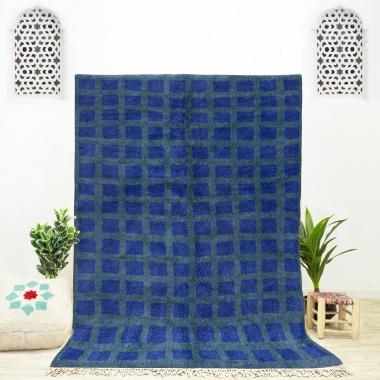 Beni ourain rugs, Dark Blue Dama Checkerboard Rug 2272