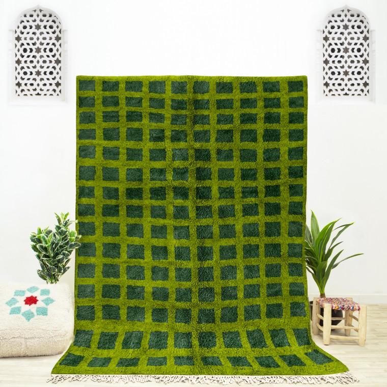 Beni ourain rugs, Emerald Green Check Rug 2350