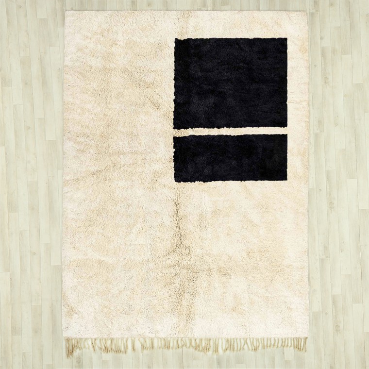 Beni ourain rugs, Minimalist Black and White Geometric Rug 3150