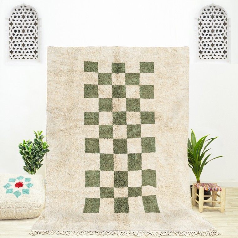 Beni ourain rugs, Green Classic Grid 3640