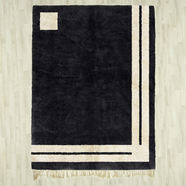 Beni ourain rugs, Black Monochrome Rug 3790