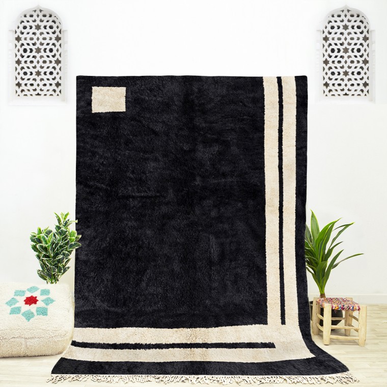 Beni ourain rugs, Black Monochrome Rug 3790