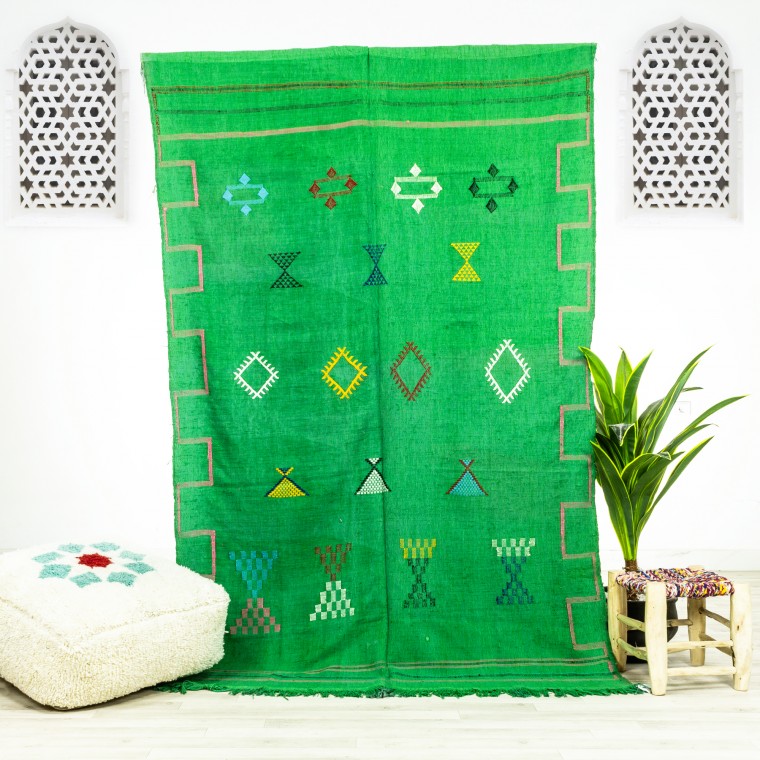 Moroccan Kilim rugs, Moroccan Green Rug 1325